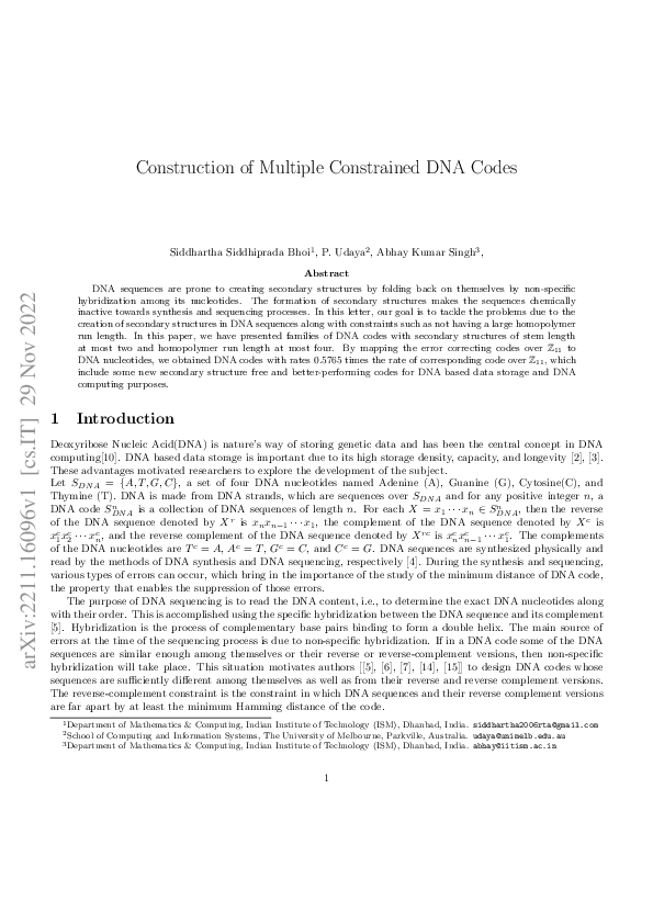 (PDF) Construction of Multiple Constrained DNA Codes
