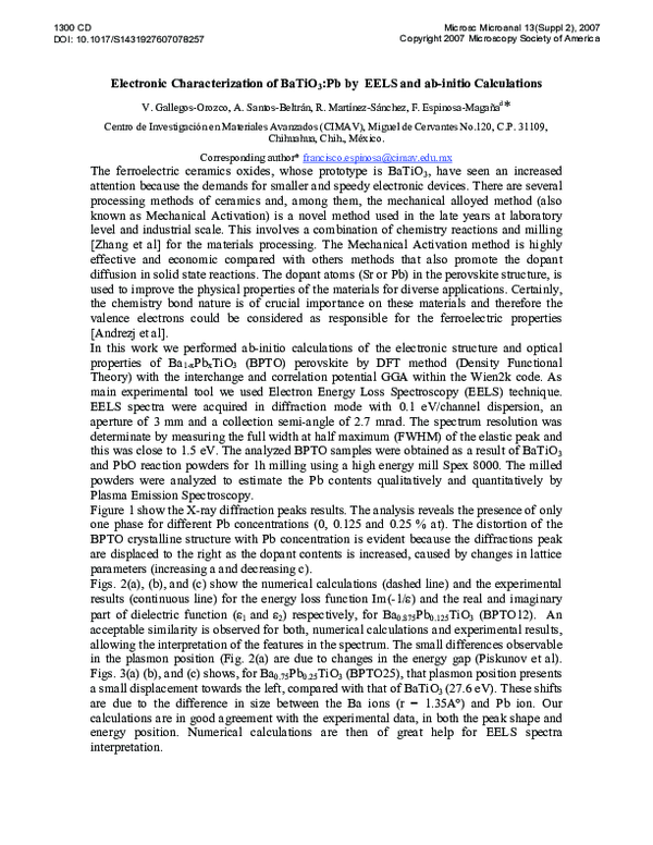 (PDF) Electronic Characterization of BaTiO3:Pb by EELS and ab-initio Calculations