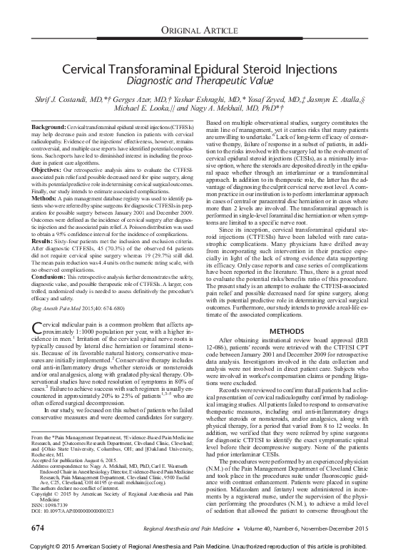 (PDF) Cervical Transforaminal Epidural Steroid Injections