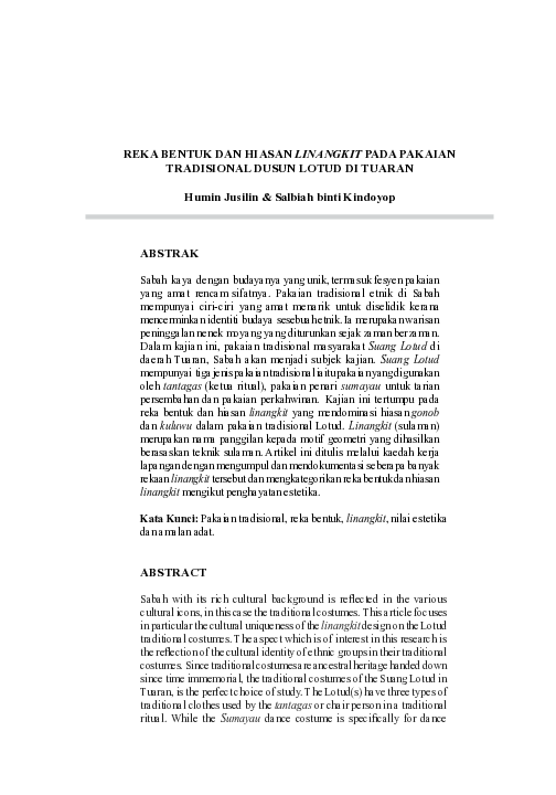 (PDF) Reka bentuk dan hiasan linangkit pada pakaian tradisional Dusun ...