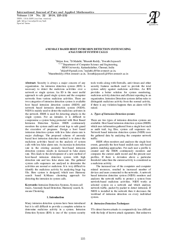 Pdf Anomaly Based Host Intrusion Detection System Using Analysis Of System Calls