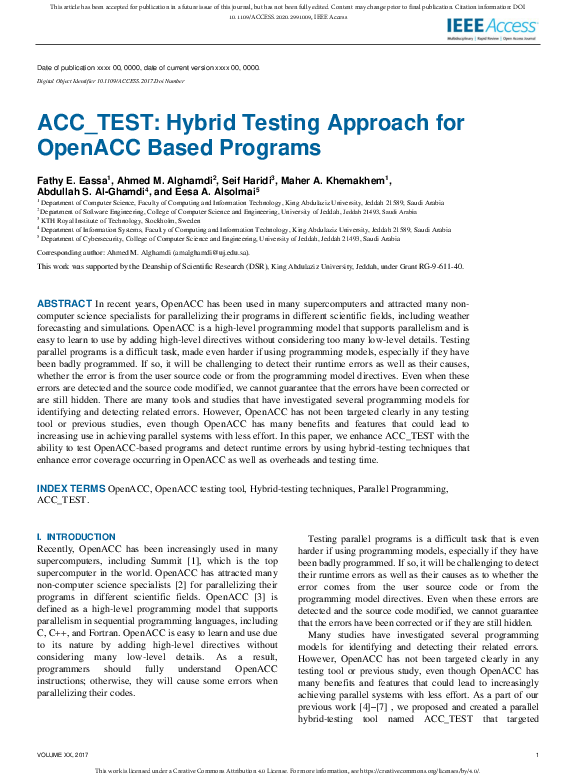 (PDF) ACC_TEST: Hybrid Testing Approach for OpenACC Based Programs