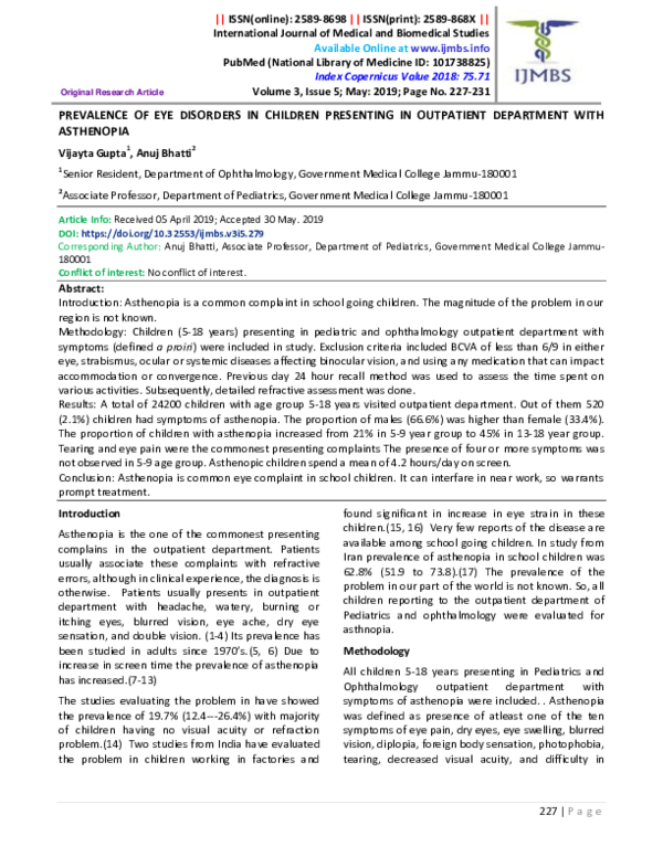 (PDF) Prevalence of Eye Disorders in Children Presenting in Outpatient ...