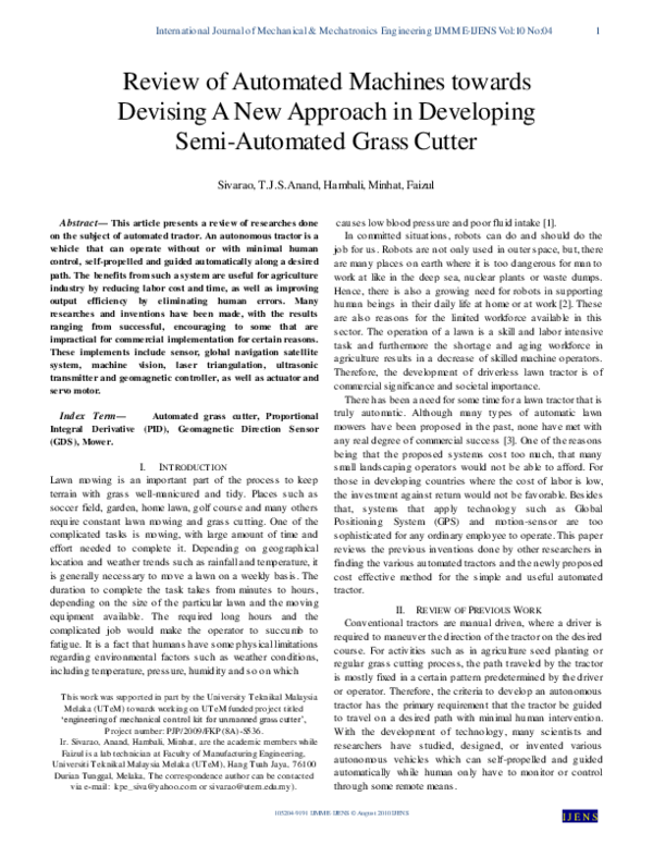 (PDF) Review of Automated Machines towards Devising A New Approach in Developing Semi-Automated ...