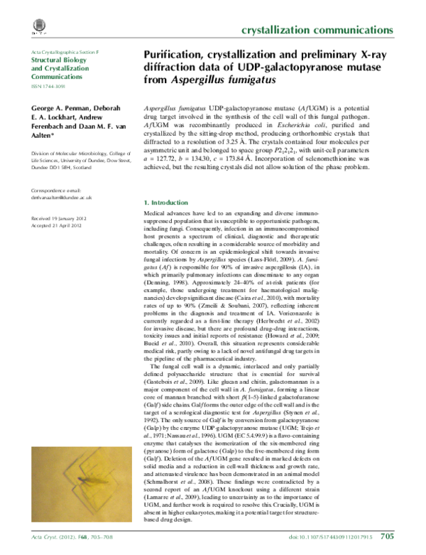 Pdf Crystallization Communications Acta Crystallographica Section F Structural Biology