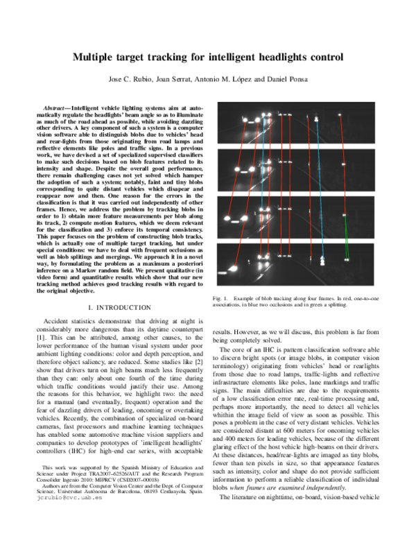 (PDF) Multiple-Target Tracking for Intelligent Headlights Control