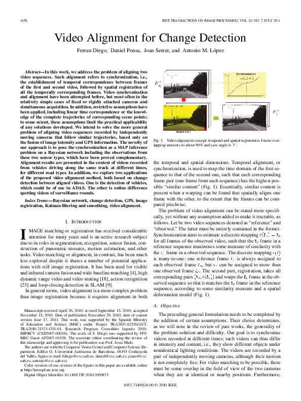 (PDF) Video Alignment for Change Detection