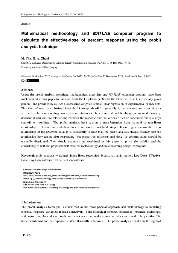 (PDF) Probit Analysis for Effective-Dose Calculation in MATLAB