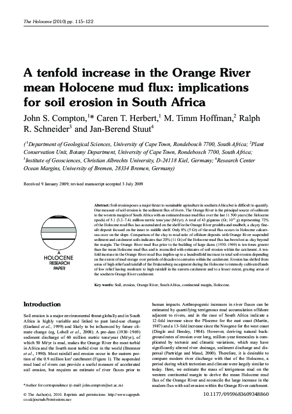 (PDF) A tenfold increase in the Orange River mean Holocene mud flux ...