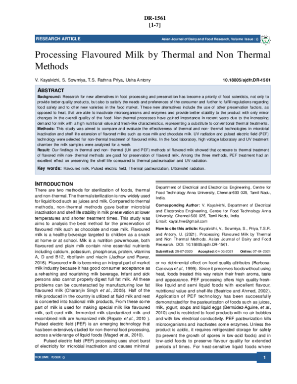 (PDF) Processing Flavoured Milk by Thermal and Non Thermal Methods