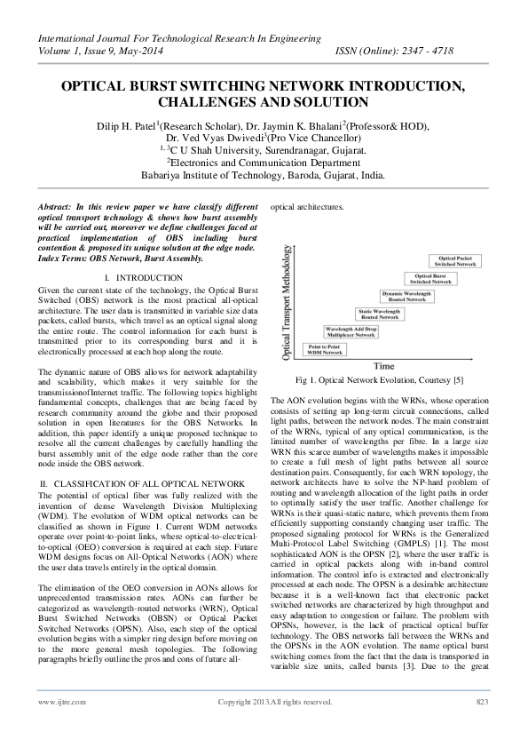(PDF) Optical Burst Switching Network Introduction, Challenges and Solution