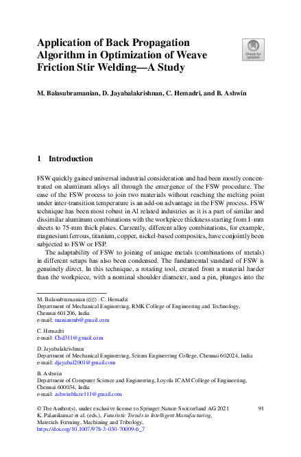 (PDF) Application of Back Propagation Algorithm in Optimization of Weave Friction Stir Welding—A ...