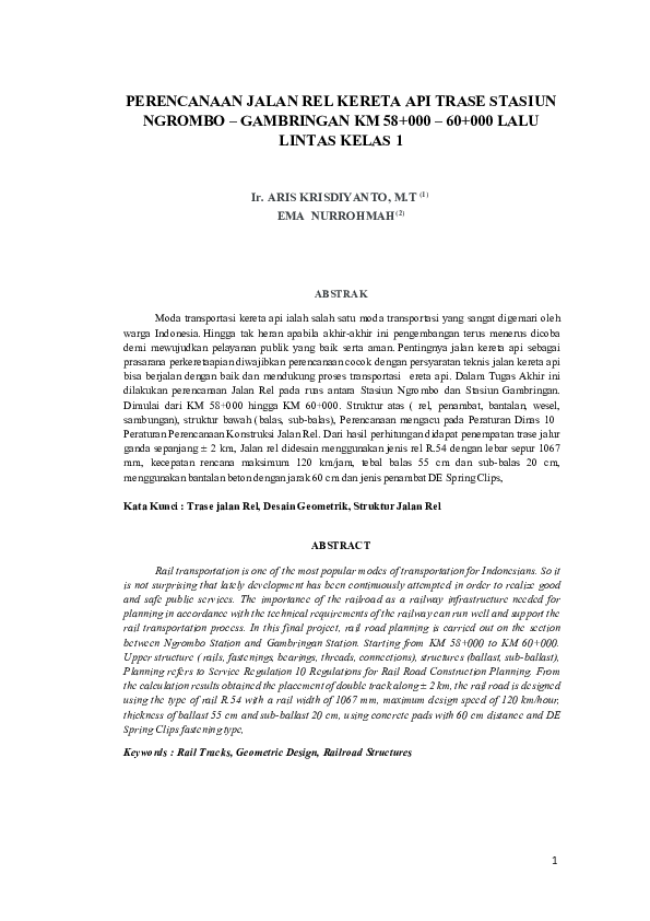 (PDF) Perencanaan Jalan Rel Kereta Api Trase Stasiun Ngrombo ...
