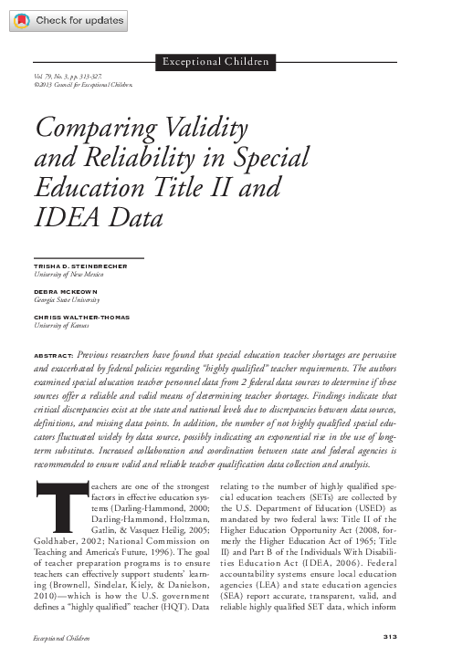 (PDF) Comparing Validity and Reliability in Special Education Title II ...