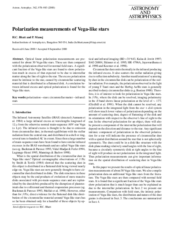 (PDF) Polarization measurements of Vega-like stars