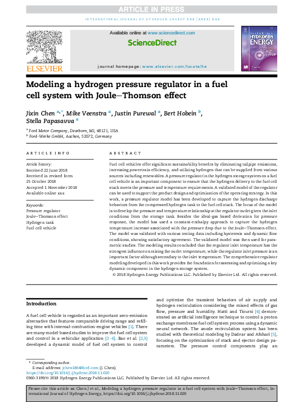 (PDF) Modeling a hydrogen pressure regulator in a fuel cell system with ...