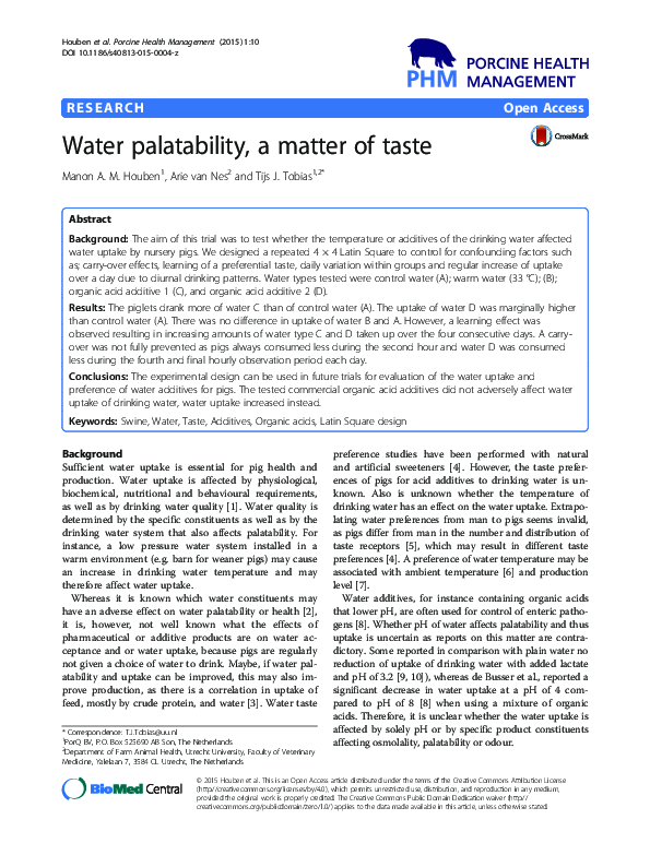 (PDF) Water palatability, a matter of taste