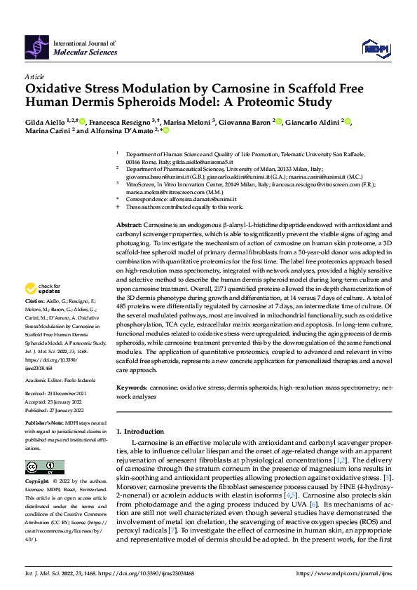 (PDF) Oxidative Stress Modulation by Carnosine in Scaffold Free Human ...