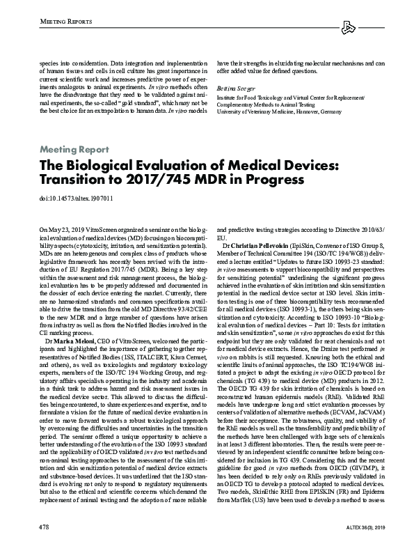 (PDF) The biological evaluation of medical devices: Transition to 2017/ ...