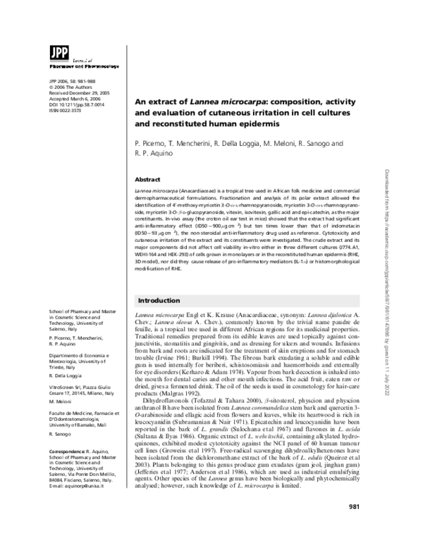 (PDF) Lannea microcarpa Extract: Composition, Anti-inflammatory Activity