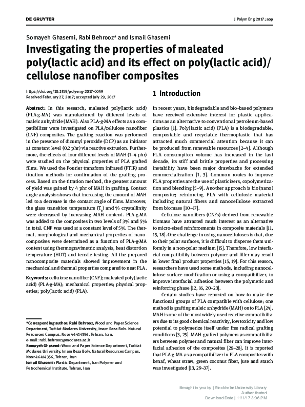 (PDF) Investigating the properties of maleated poly(lactic acid) and ...