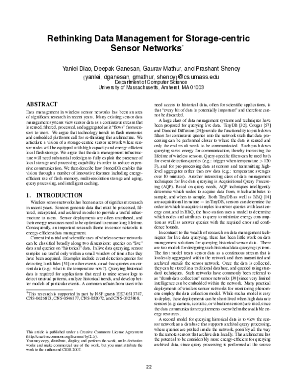 (PDF) Rethinking data management for storage-centric sensor networks