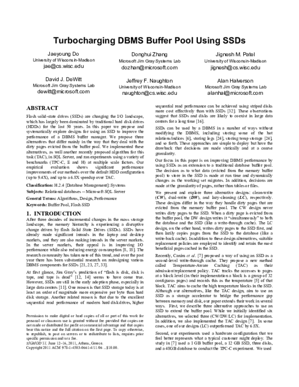 (PDF) Turbocharging DBMS buffer pool using SSDs
