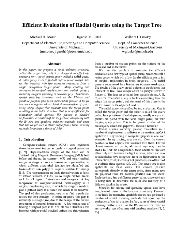 Pdf Efficient Evaluation Of Radial Queries Using The Target Tree 2768