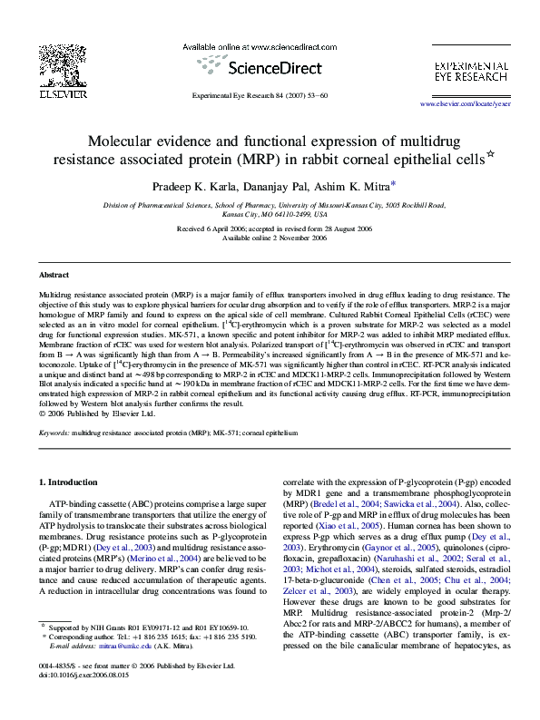 (PDF) Molecular evidence and functional expression of multidrug ...