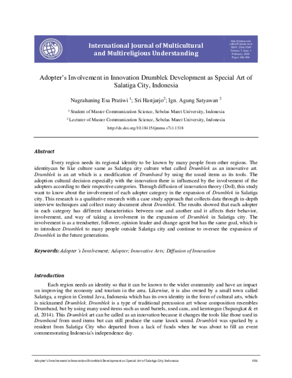 (PDF) Adopter Involvement in Drumblek Innovation in Salatiga