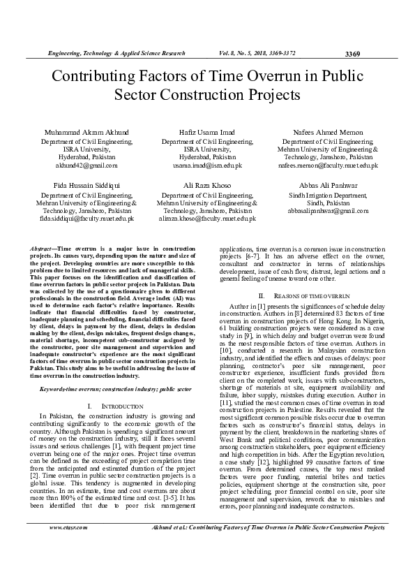 (PDF) Contributing Factors of Time Overrun in Public Sector ...