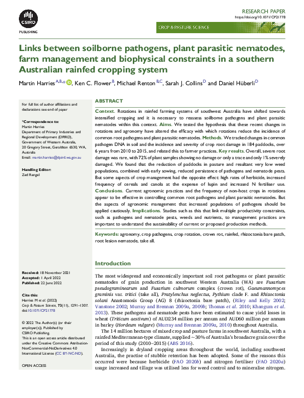 (PDF) Links between soilborne pathogens, plant parasitic nematodes ...