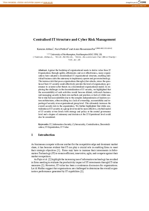 (PDF) Centralised IT Structure and Cyber Risk Management