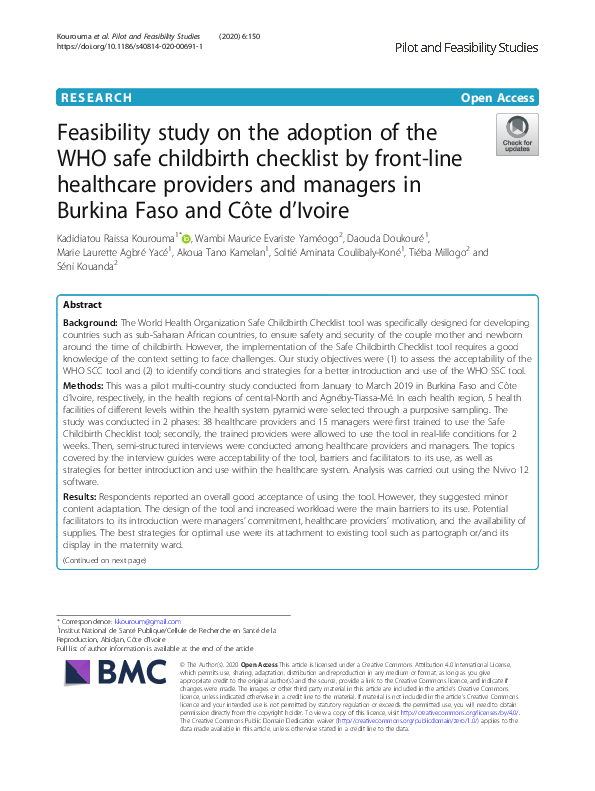 (PDF) Feasibility study on the adoption of the WHO safe childbirth checklist by front-line ...