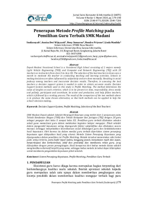 (PDF) Penerapan Metode Profile Matching pada Pemilihan Guru Terbaik SMK ...