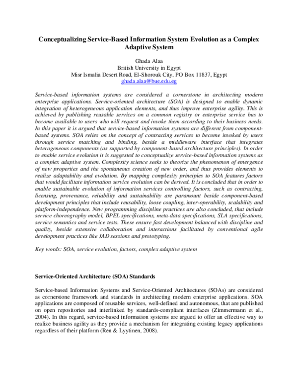 Pdf Conceptualizing Service Based Information System Evolution As A Complex Adaptive System