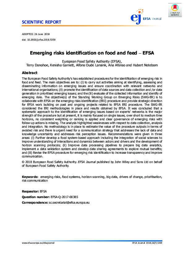 (PDF) Identifying Emerging Risks in Food Safety