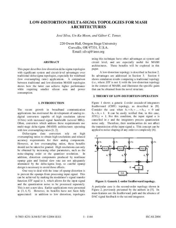 (PDF) G.Temes, “Low-distortion delta-sigma topologies for MASH architectures
