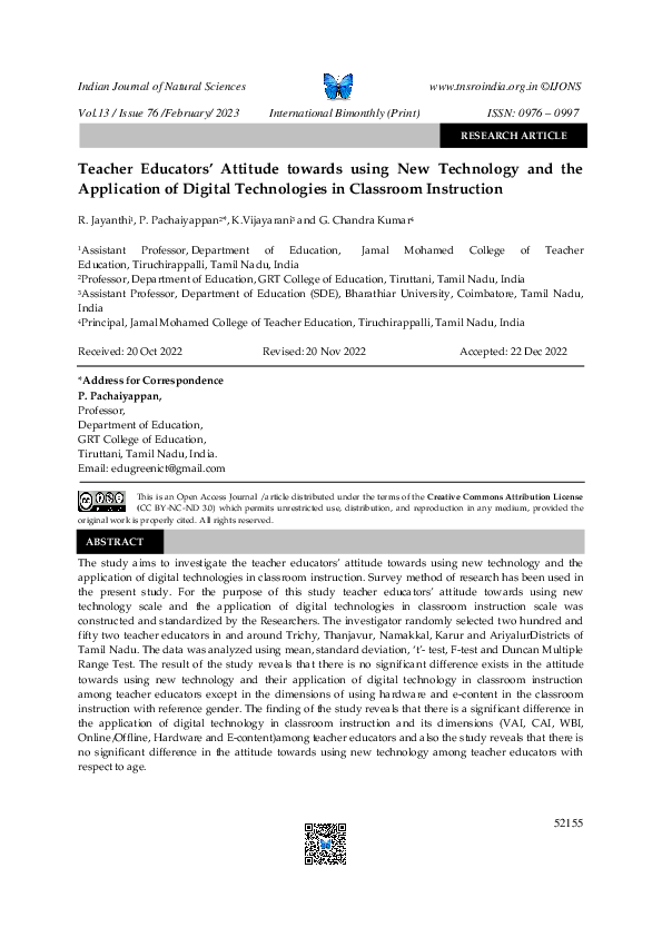 (PDF) Teacher Educators' Attitude towards using New Technology and the Application of Digital ...