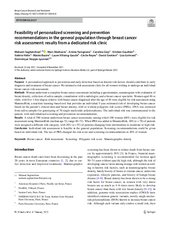(PDF) Feasibility of personalized screening and prevention ...