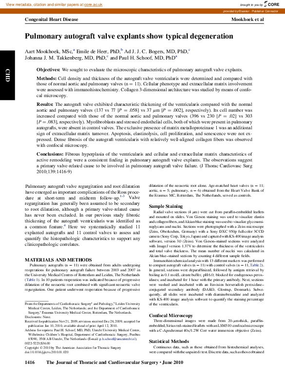 (PDF) Pulmonary autograft valve explants show typical degeneration