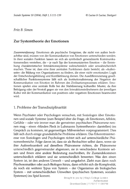 (PDF) Zur Systemtheorie der Emotionen