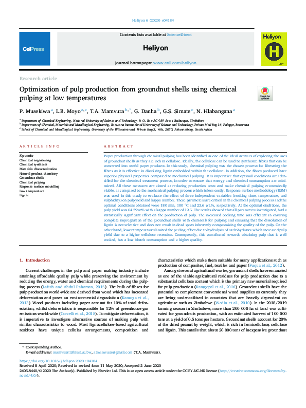 (PDF) Optimization of pulp production from groundnut shells using ...