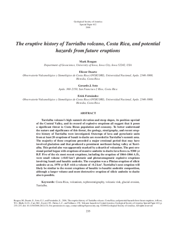 (PDF) The eruptive history of Turrialba volcano, Costa Rica, and ...