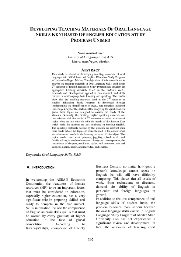 (PDF) Developing Teaching Materials of Oral Language Skills Kkni Based of English Education ...