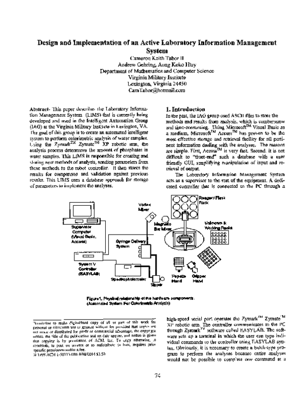 (PDF) Design and implementation of an active laboratory information system