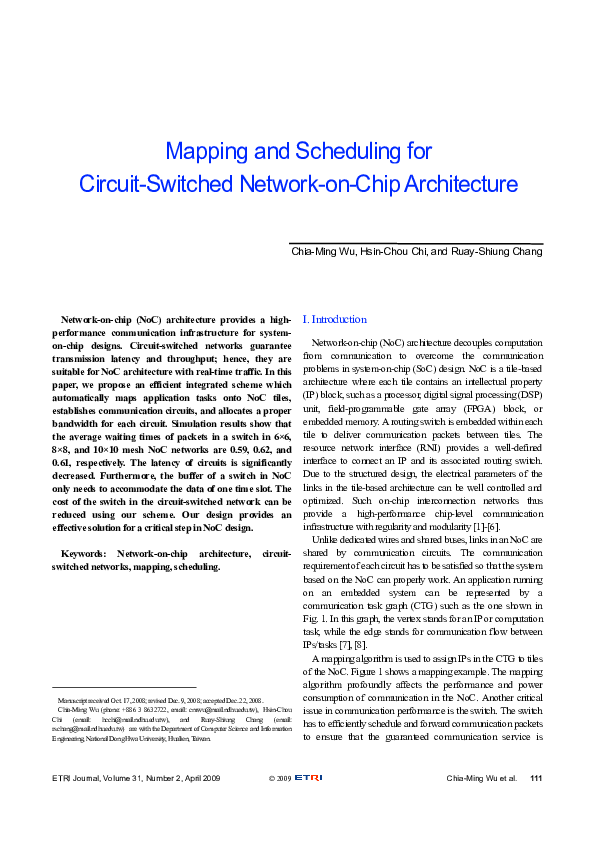 (PDF) Mapping and Scheduling for Circuit-Switched Network-on-Chip Architecture