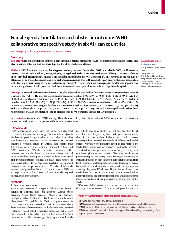 (PDF) Female genital mutilation and obstetric outcome: WHO ...