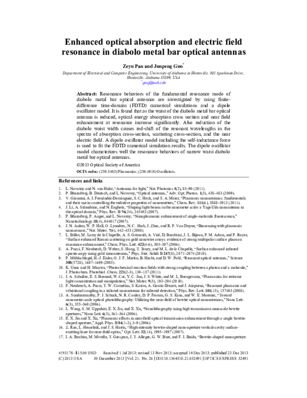 (PDF) Enhanced optical absorption and electric field resonance in ...