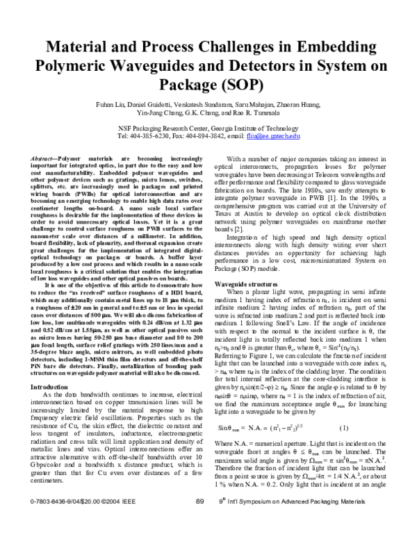 (PDF) Material and process challenges in embedding polymeric waveguides ...